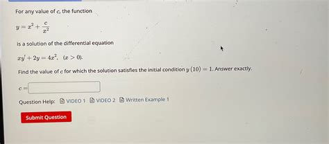 Solved For Any Value Of C ﻿the Functionyx2cx2is A