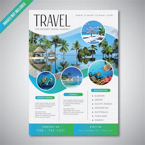 Travel And Tourism Flyer With Blue Sea Color Template Premium Vector Diseño De Viaje Folleto De