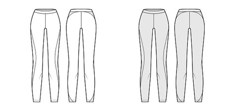 요가 바지 레깅스 기술 패션 일러스트 로우 허리 상승 전체 길이 플랫 스포츠 트레이닝 캐주얼 한 바닥 0명에 대한 스톡 벡터