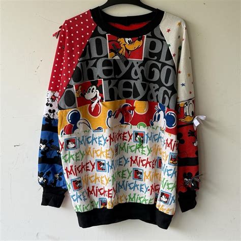 Vintage Patchwork Disneymickey Mouse Crew Neck Raglan Sleeve