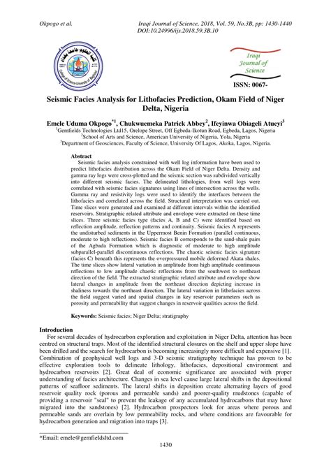 Pdf Seismic Facies Analysis For Lithofacies Prediction Okam Field Of