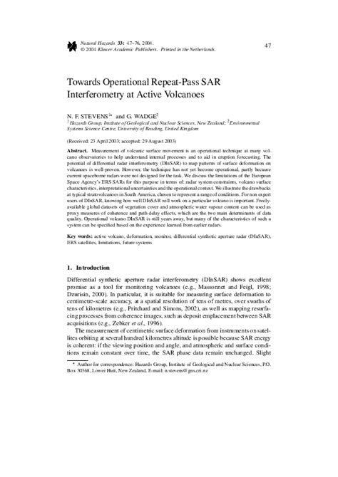 Pdf Towards Operational Repeat Pass Sar Interferometry At Active