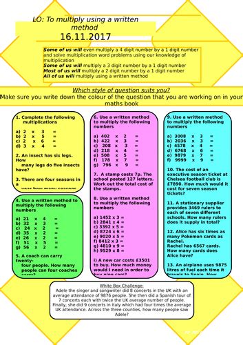 Multiply Two Digit And Three Digit Numbers By A One Digit Number Using