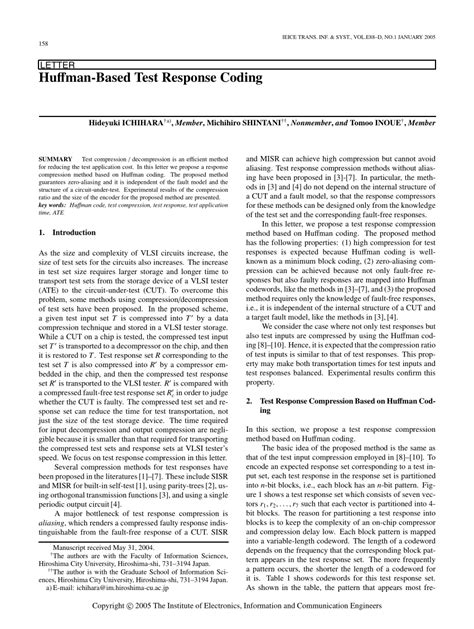 Pdf Test Response Compression Based On Huffman Coding