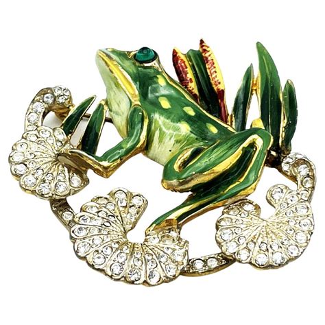 Enamel Frog Brooch On Three Lilys Coro Craft Sterling Gold Plated