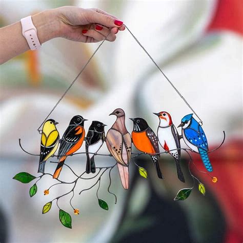 2pcs Birds Stained Glass Window Hangings Birds On Grandado