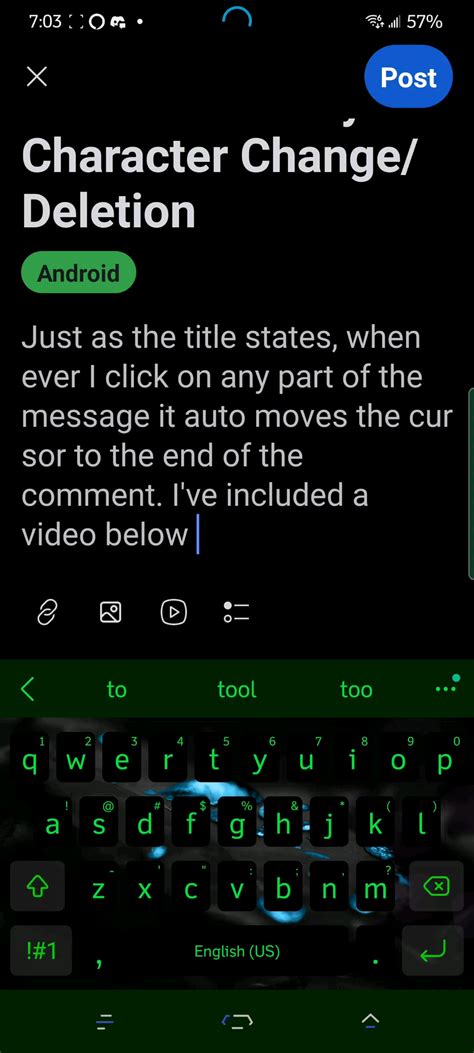 Android When Editing Text In A Comment The Cursor Moves To The Bottom Of The Post After Every
