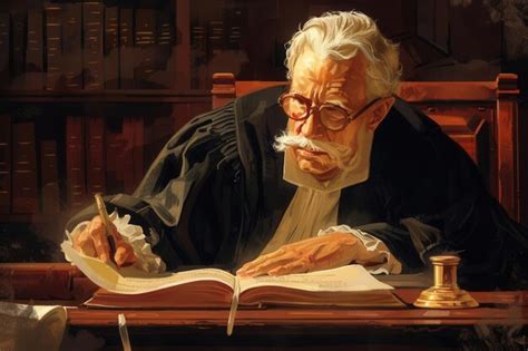 Judicial Scrutiny A Scene Depicting A Judge Evaluating Evidence In A Legal Case Premium Ai