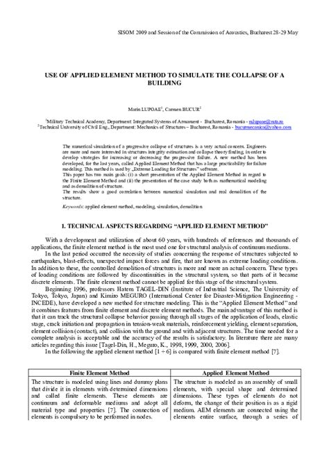 Pdf Use Of Applied Element Method To Simulate The Collapse Of A Building