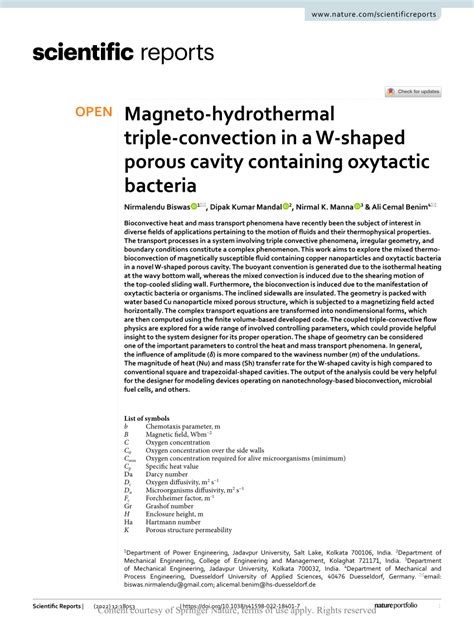 Pdf Magneto Hydrothermal Triple Convection In A W Shaped Porous Cavity Containing Oxytactic
