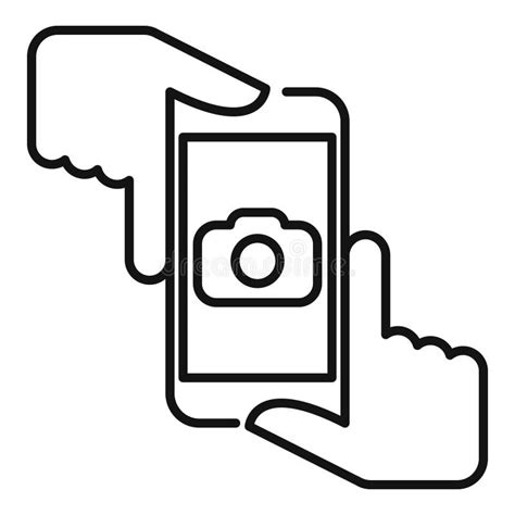 hands holding smartphone taking photo camera icon stock vector