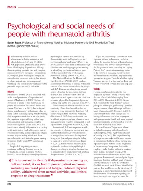 Bjon 2023 32 6 280 Pdf Pdf Arthritis Major Depressive Disorder
