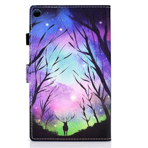 아마존 킨들 파이어 Hd8 2016 2017 컬러 드로잉 수평 플립 가죽 케이스 홀더 및 카드 슬롯 및 수면 웨이크 업 기능 별이 빛나는 사슴