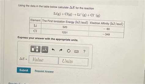 Solved Using The Data In The Table Below Calculate Ae For