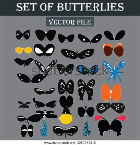 Set Beautiful Butterflies Vector File Stock Vector Royalty Free