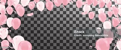 분홍색 풍선 세트 공기 에 색종이 헬륨 배경생일 기념일 축하 3차원 형태에 대한 스톡 벡터 아트 및 기타 이미지 3차원 형태 개념 개념과 주제 Istock