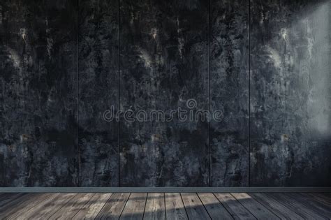 Empty Room With Wooden Floor And Black Wall Generative Ai Stock