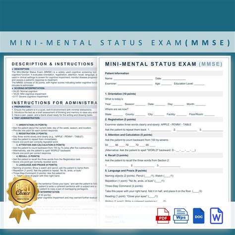 Editable Mini Mental Status Exam Mmse Template Cognitive Assessment Pdf And Word Cognitive