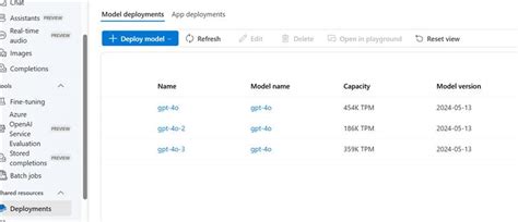 azure openai instance modifying deployment capacity to permit another