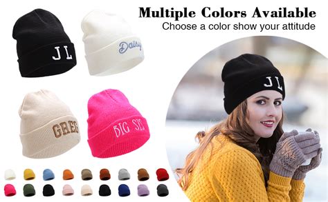 Custom Embroidered Knit Beanie Cap Black Beanie Custom Text Stitching