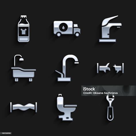 수돗물 변기 그릇 렌치 스패너 깨진 파이프 산업 금속 욕조 및 청소 제자 아이콘을위한 병을 설정합니다 벡터 건강관리와 의술에 대한 스톡 벡터 아트 및 기타 이미지 Istock