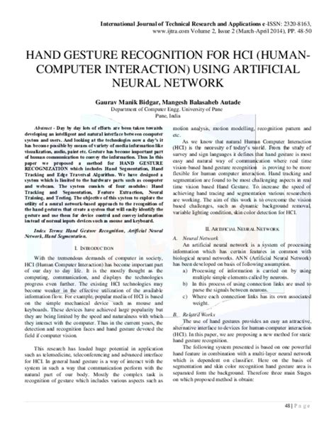 Pdf Hand Gesture Recognition For Hci Human Computer Interaction Using Artificial Neural Network