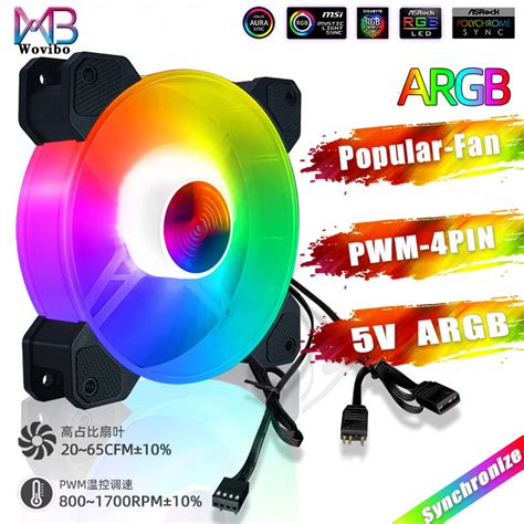 Wvibo 120mm Argb 팬 제이드 링 Pwm 4 핀 12v Dc 음소거 무음 컴퓨터 케이스 팬 쿨러 5v 3 핀 Rgb 아우라 동기화 환풍기팬 And 쿨링