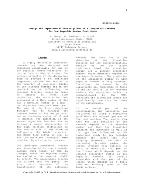 Pdf Design And Experimental Investigation Of A Compressor Cascade For