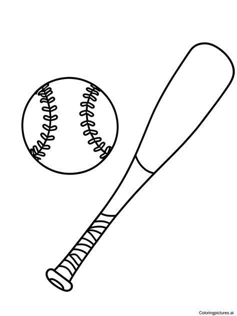Baseball And Bat Free Printable Coloring Page