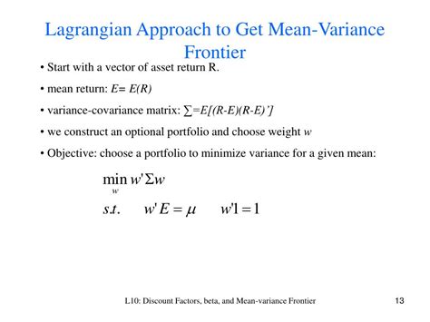 Ppt Lecture 10 Discount Factor Beta Mean Variance Frontier