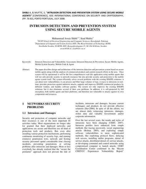 Pdf Intrusion Detection And Prevention System Using Secure Mobile Agents