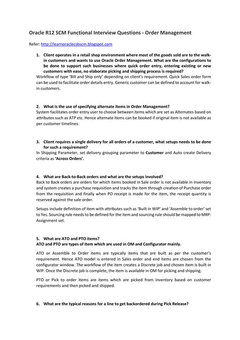 Oracle R12 Scm Functional Interview Questions Order Management Pdf