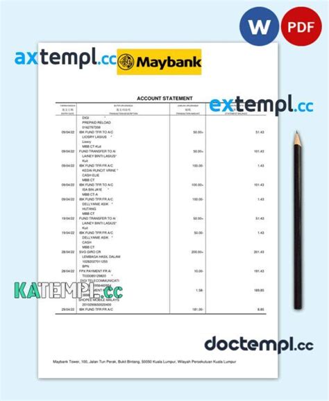 Sample Malaysia Maybank Bank Statement Word And Pdf Template 2 Pages