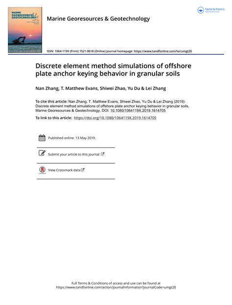 Pdf Discrete Element Method Simulations Of Offshore Plate Anchor