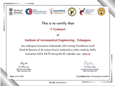 innovationambassador aicte moeinnovationcell entrepreneurship… vyshnavi taduka