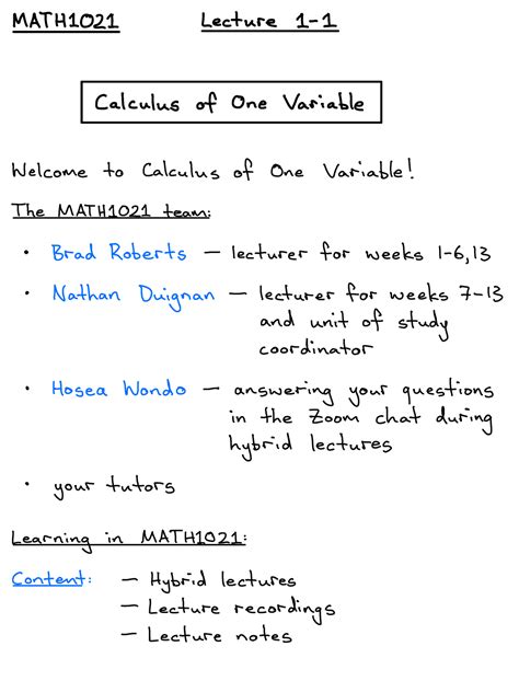 Lecture Notes 1 1 2022 Lecture Math 1021 Calculus Welcome The To 1