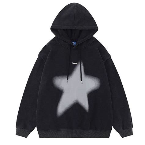 Y2k Hoodie With Graffiti Star Print Y2k Hoodie Star Print Hoodie