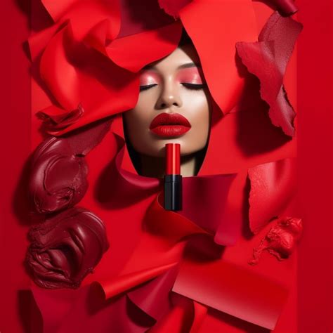 Premium Photo A Woman With Red Lipstick In A Red Background With A
