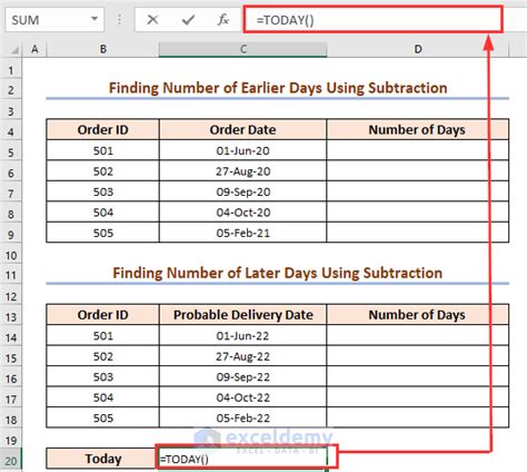 excel formula to calculate number of days between today and another date
