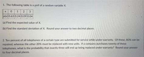 Solved 1 The Following Table Is A Pmf Of A Random Variable