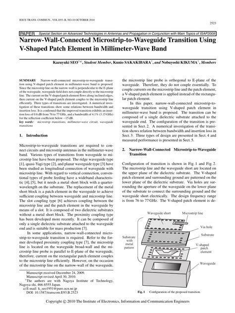 Pdf Narrow Wall Connected Microstrip To Waveguide Transition Using V Shaped Patch Element In