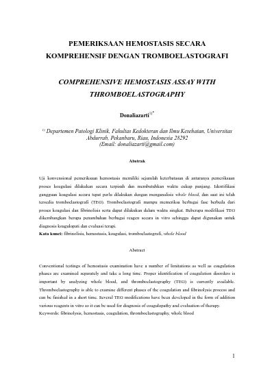 Pemeriksaan Hemostasis Secara Komprehensif Dengan Tromboelastografi