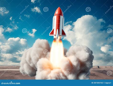 Illustration Of Launch Of Space Rocket Created With Generative Ai