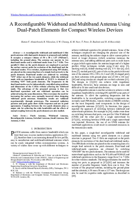 Pdf A Reconfigurable Wideband And Multiband Antenna Using Dual Patch Elements For Compact