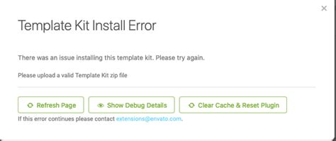 template kit install error envato forums