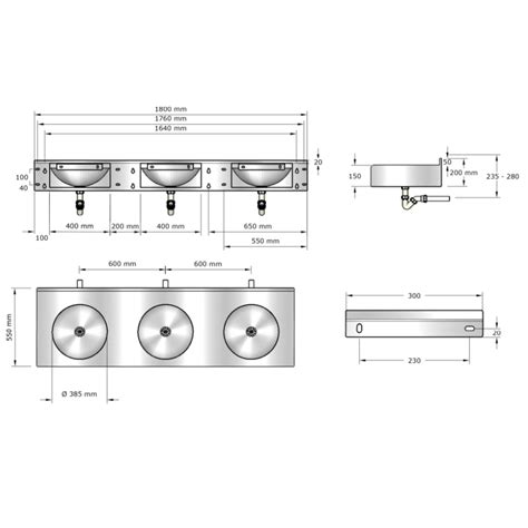 Buy Multiple Sink Stainless Steel 1800x565x H 200 Mm Online Horecatraders