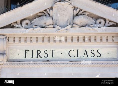 Us New York ‘first Class Signage On Entrance Way Of Historic Building At The South Pier Area