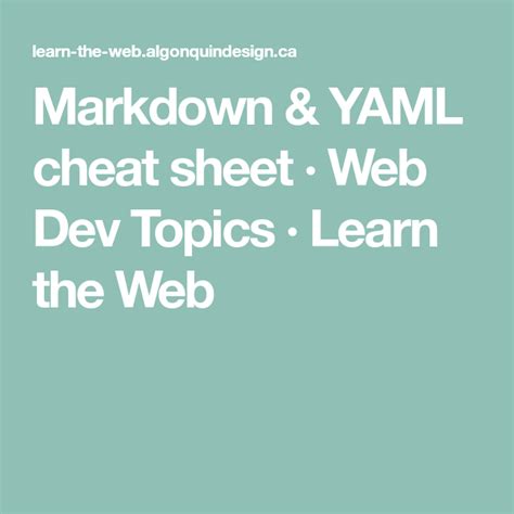 Markdown YAML Cheat Sheet For Web Development Topics