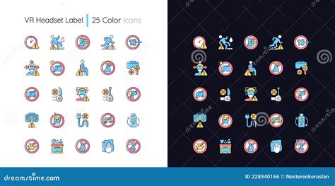 Vr Headset Light And Dark Theme Rgb Color Manual Label Icons Set Stock Vector Illustration Of