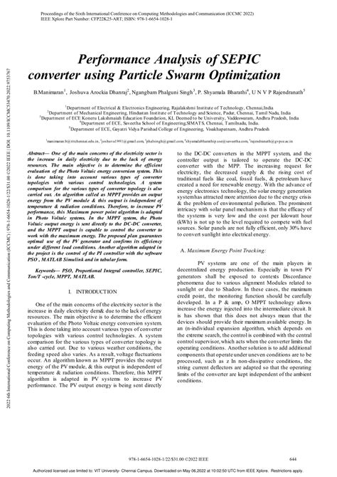 pdf performance analysis of sepic converter using particle swarm